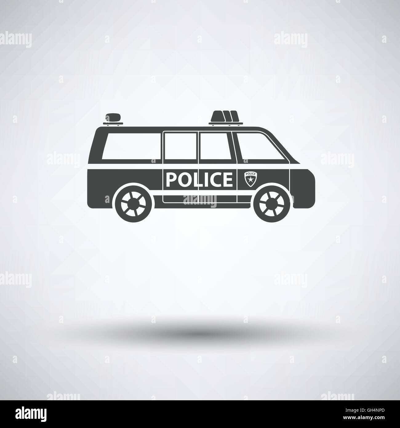 Police van icon on gray background with round shadow. Vector ...