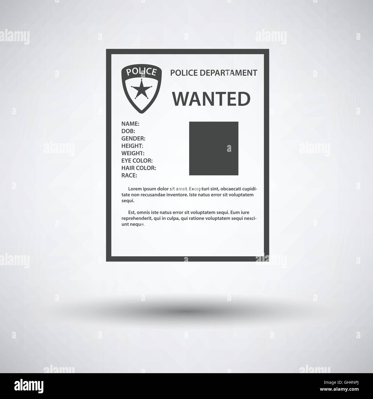 Wanted poster icon on gray background with round shadow. Vector ...
