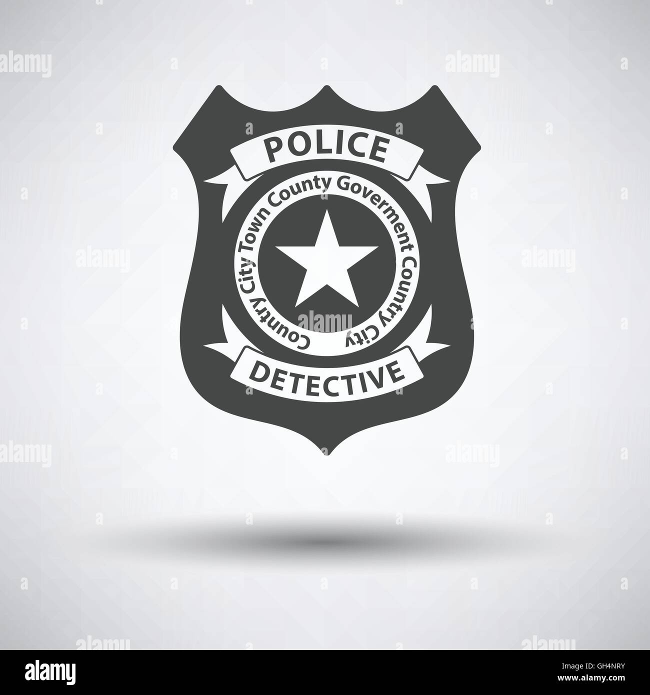 Police badge icon on gray background with round shadow. Vector ...