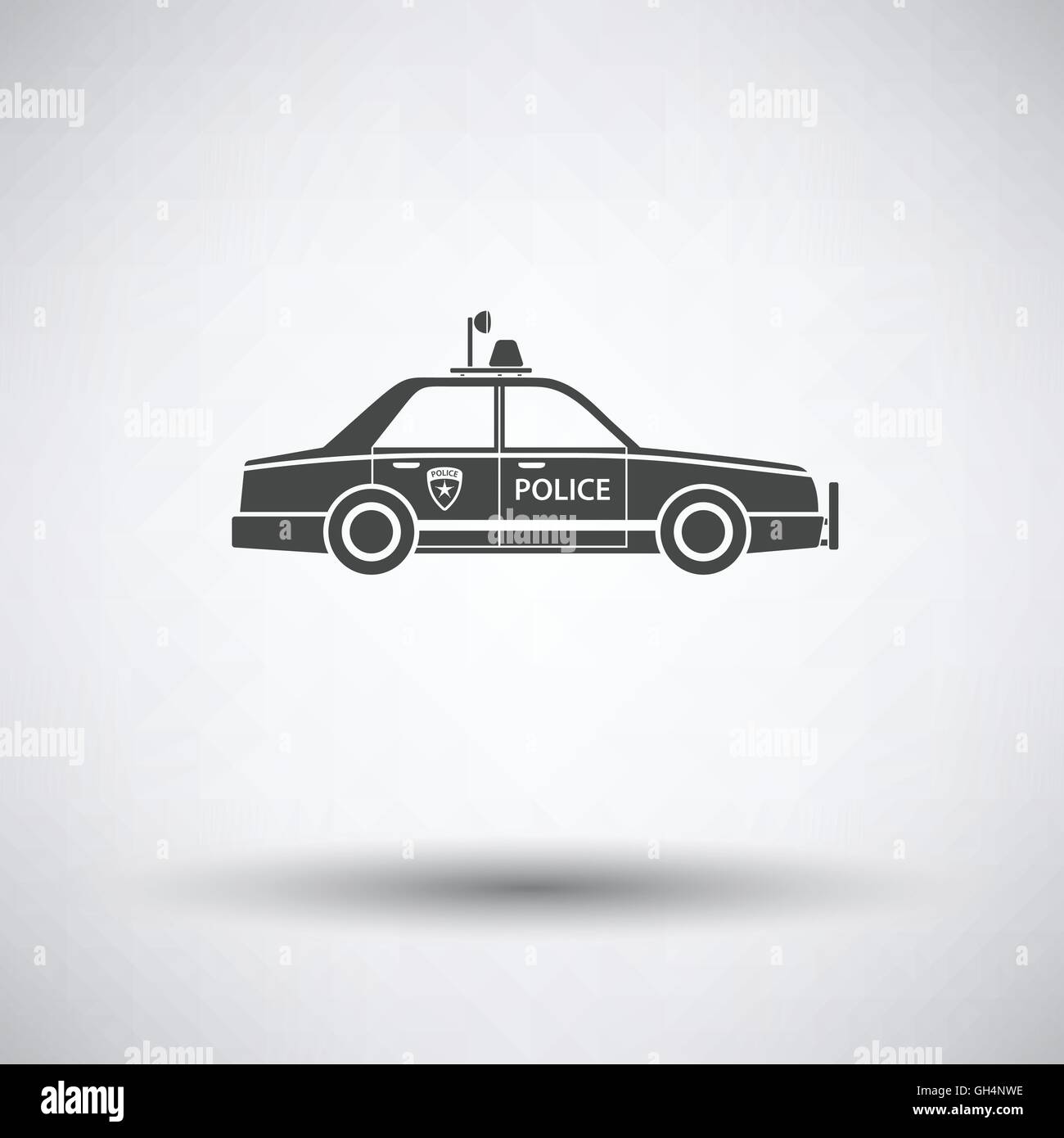 Police car icon on gray background with round shadow. Vector ...