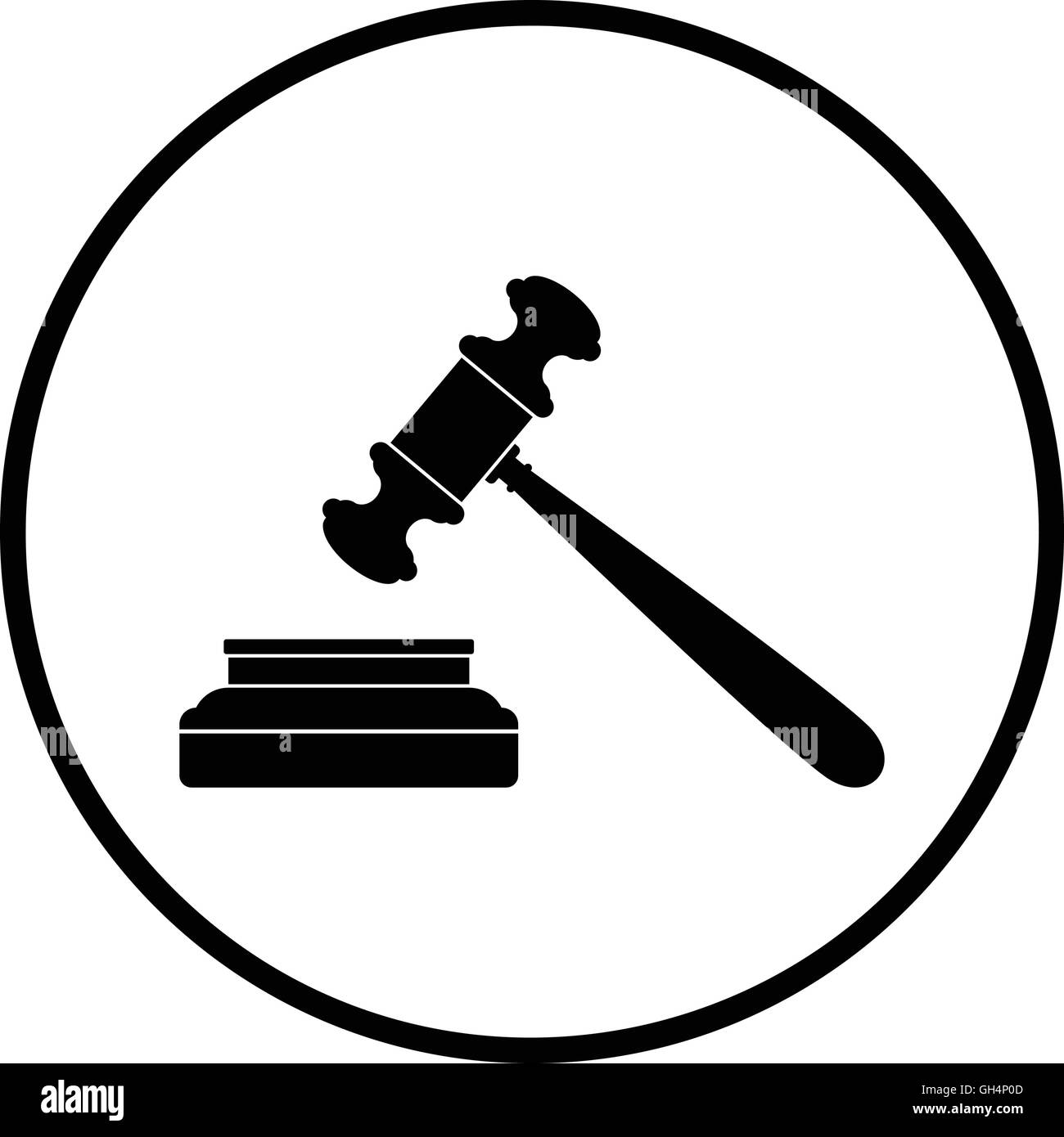Judge hammer icon. Thin circle design. Vector illustration Stock Vector ...