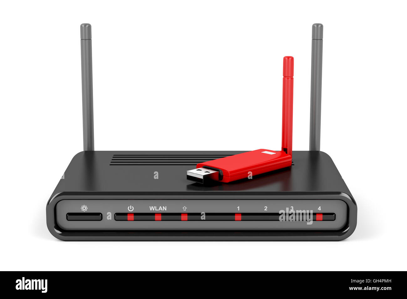 Wireless router and usb wireless network adapter on white background ...