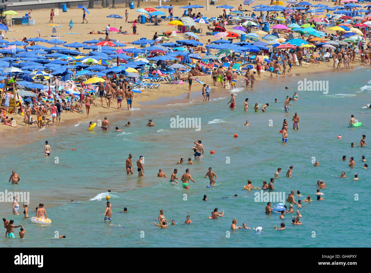 geography / travel, Spain, bather at beach playa Levant, mass tourism ...