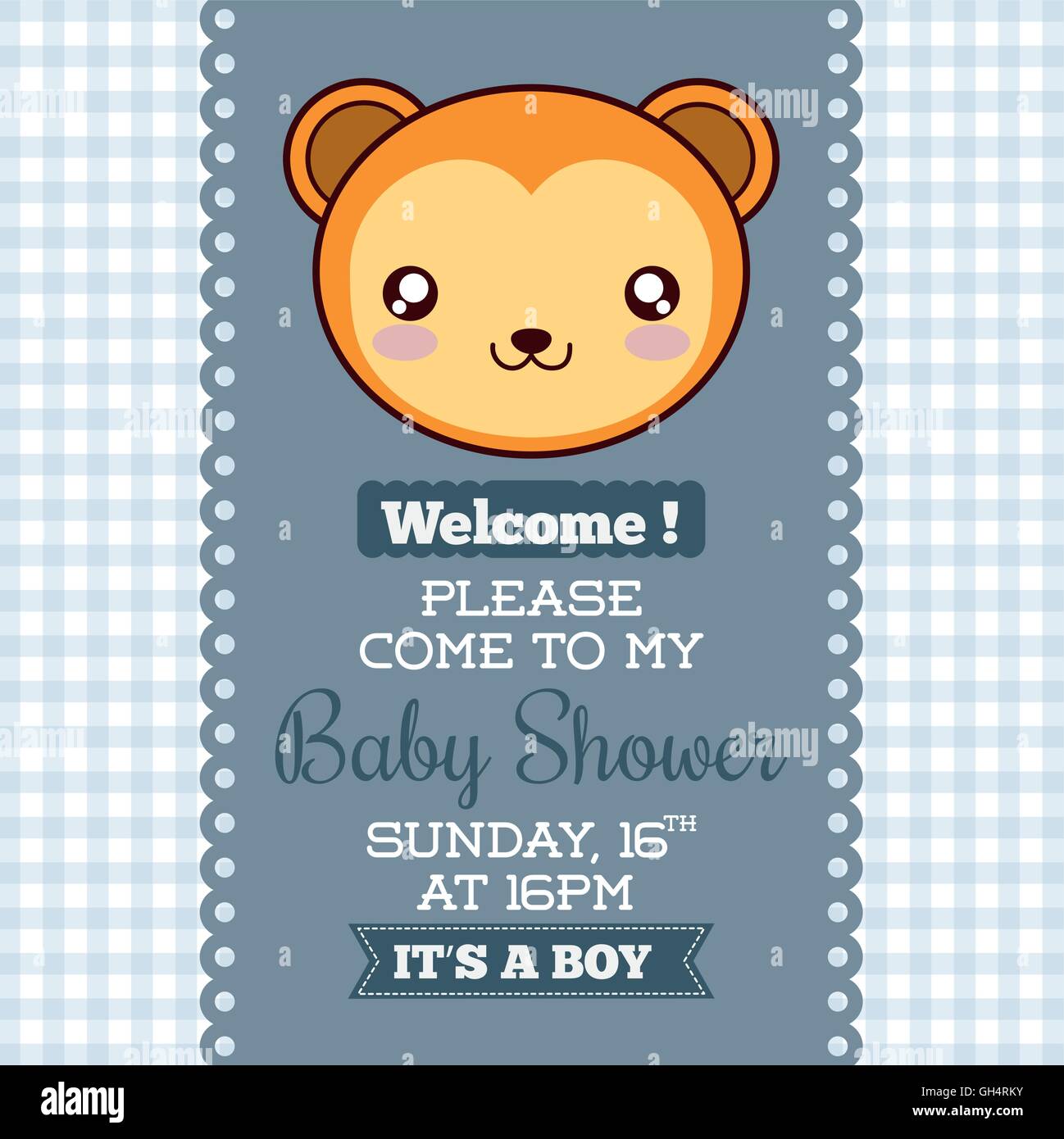 Kawaii monkey. Baby Shower design. Vector graphic Stock Vector Image ...
