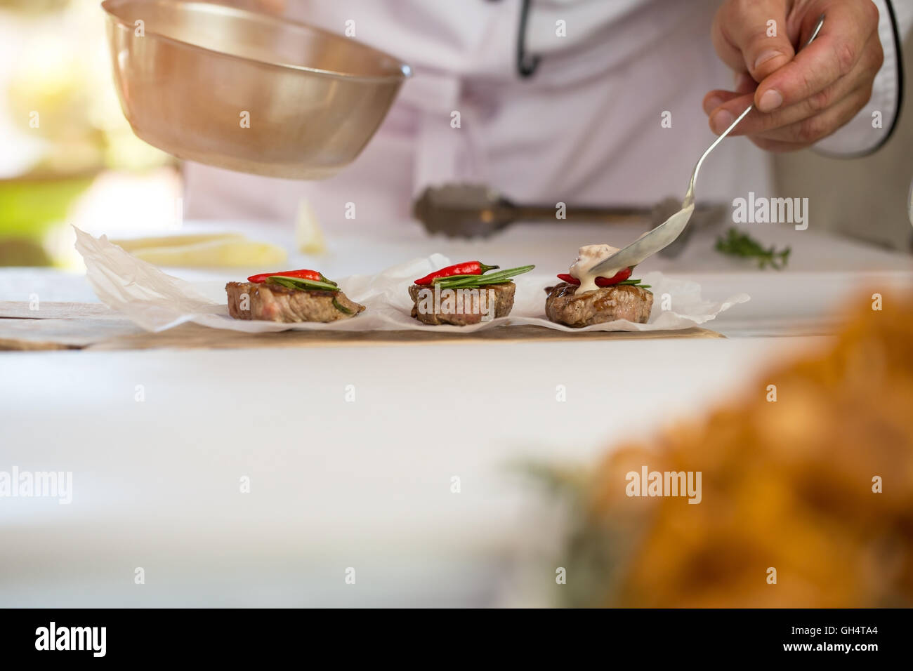 Pieces of cooked meat Stock Photo - Alamy