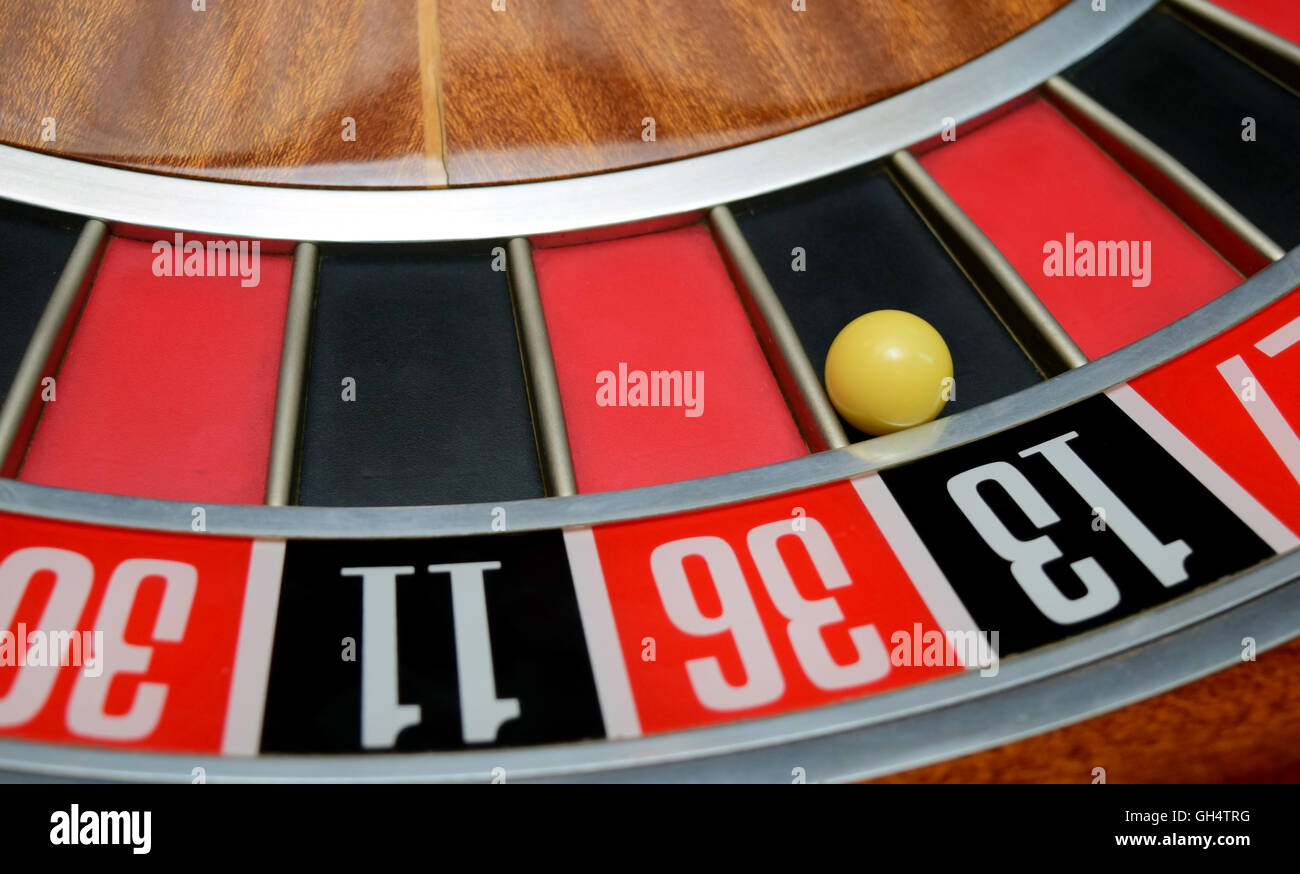 ball in winning number thirteen at roulette wheel Stock Photo - Alamy