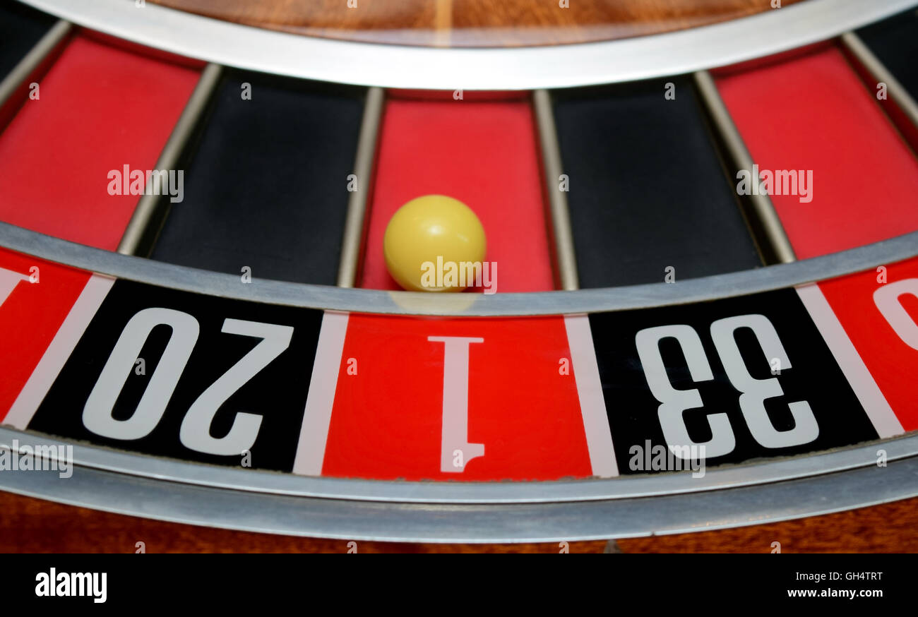 ball in winning number one at roulette wheel Stock Photo - Alamy