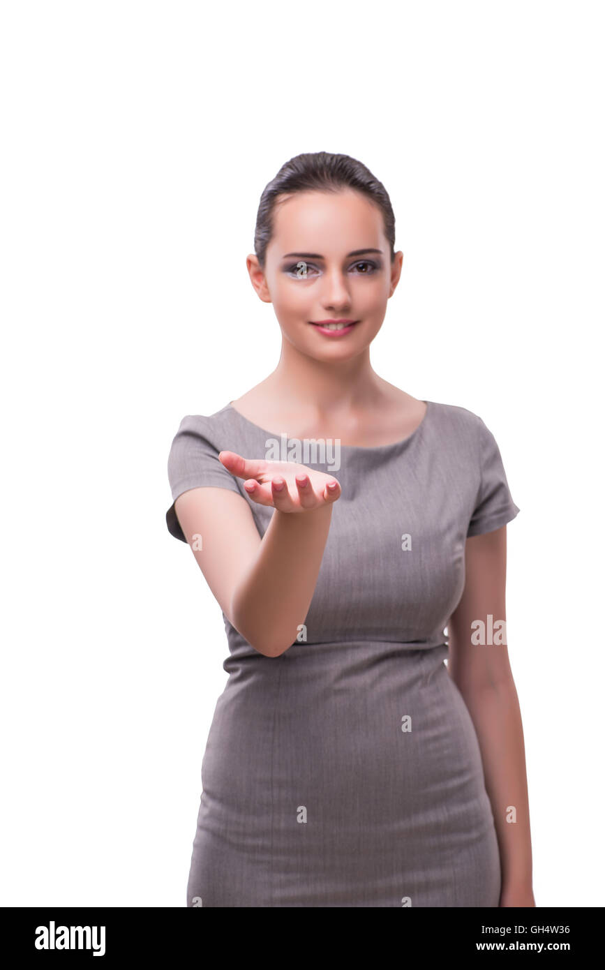 Young businesswoman holding hands isolated on white Stock Photo - Alamy Young businesswoman holding hands isolated on white Stock Photo - Alamy