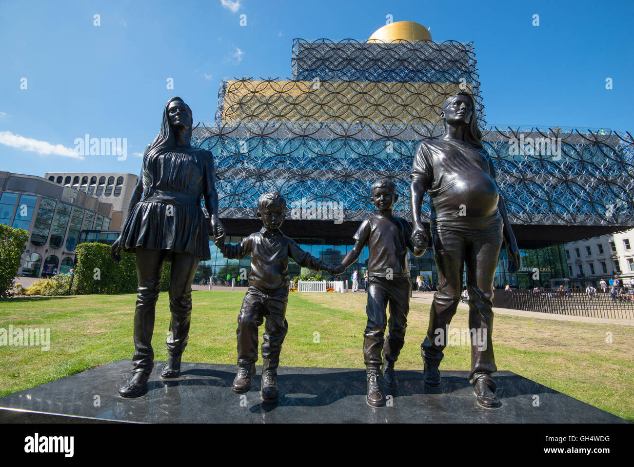 Family Statue in front of the Library of Birmingham in Centenary Square ...