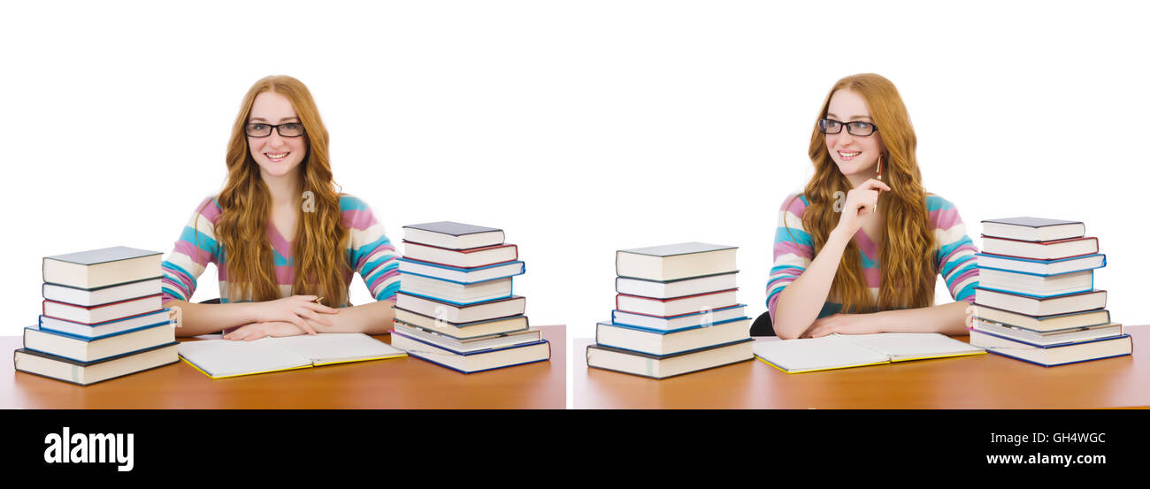 Young student with books isolated on white Stock Photo - Alamy