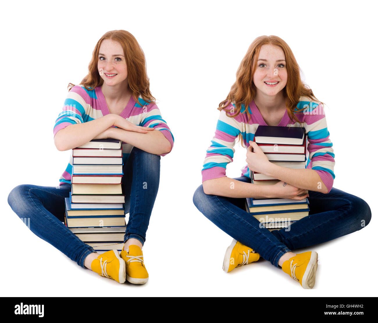 Young student with books isolated on white Stock Photo - Alamy