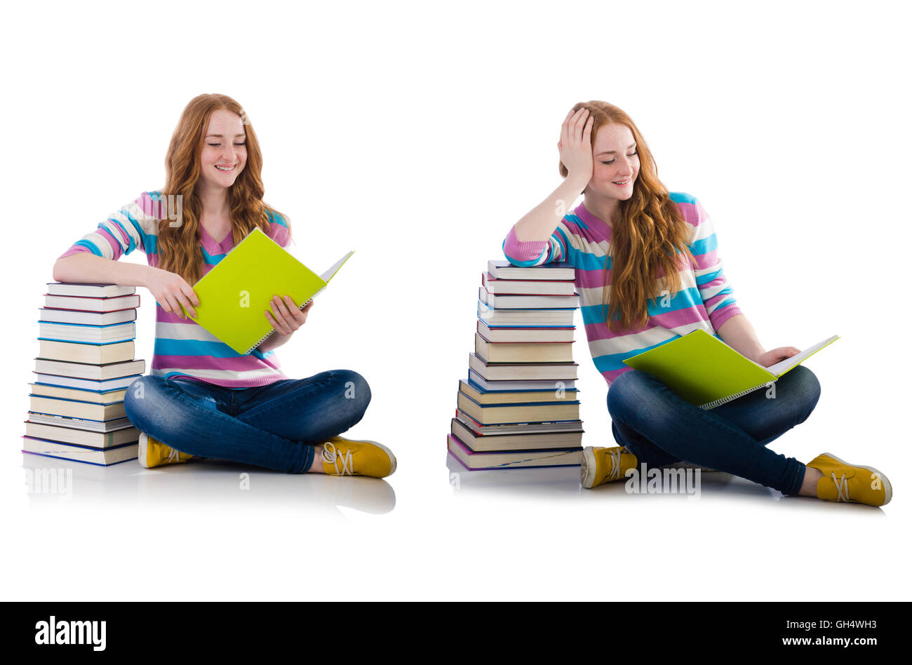 Young student with books isolated on white Stock Photo - Alamy