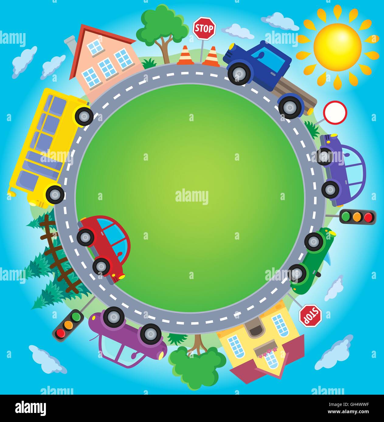 Circle with cars theme image 2 - picture illustration Stock Photo - Alamy