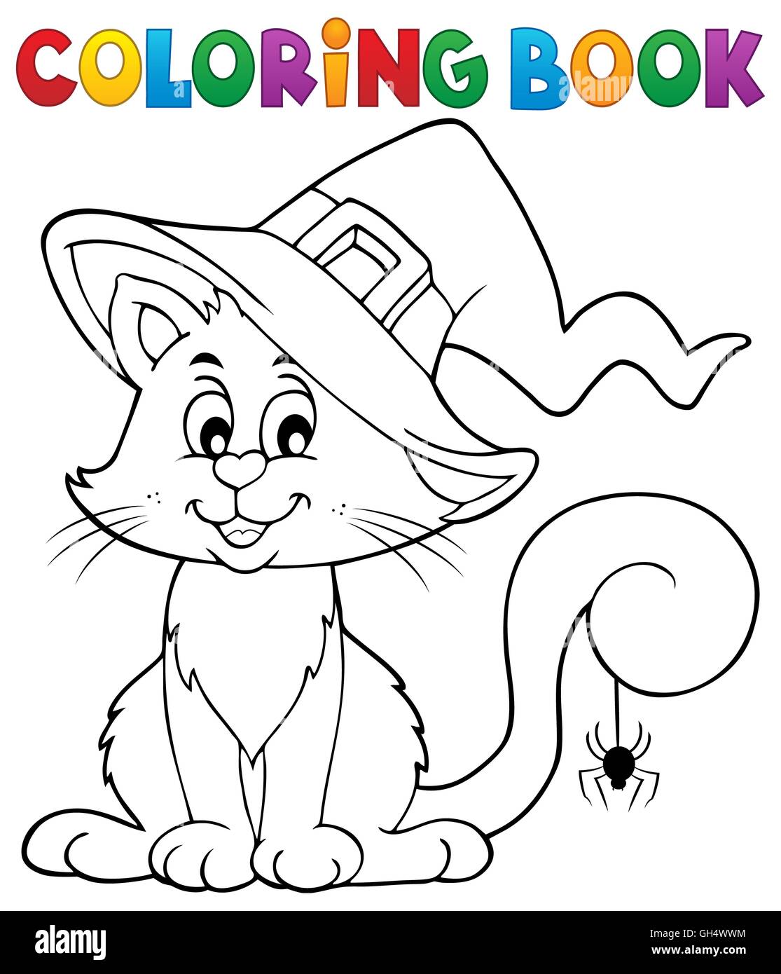 Coloring book Halloween cat theme 2 - picture illustration Stock Photo ...