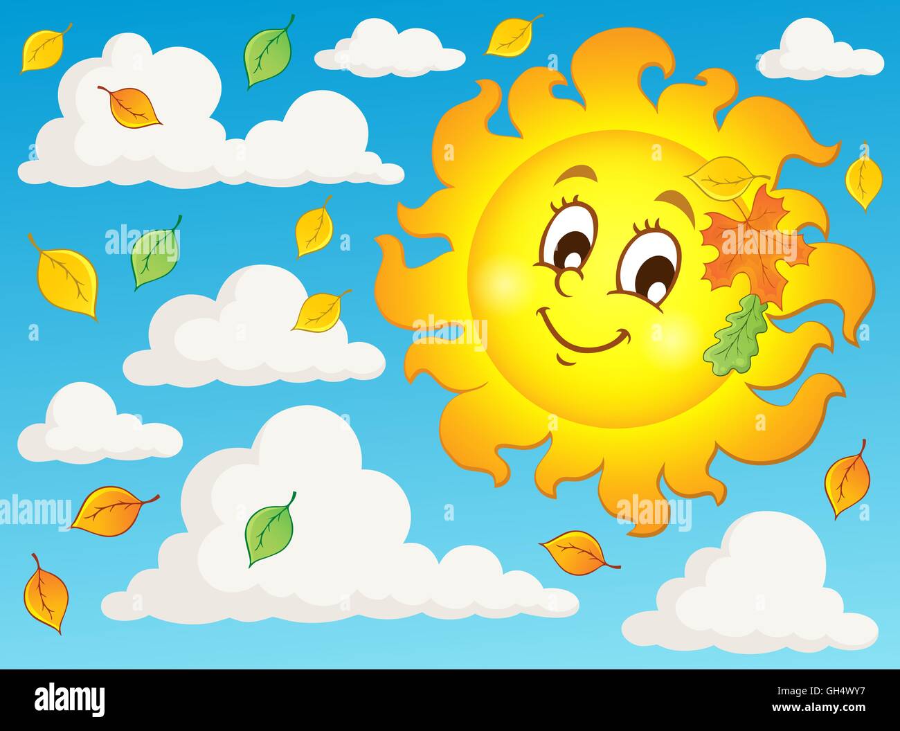 Happy autumn sun theme image 2 - picture illustration Stock Photo - Alamy