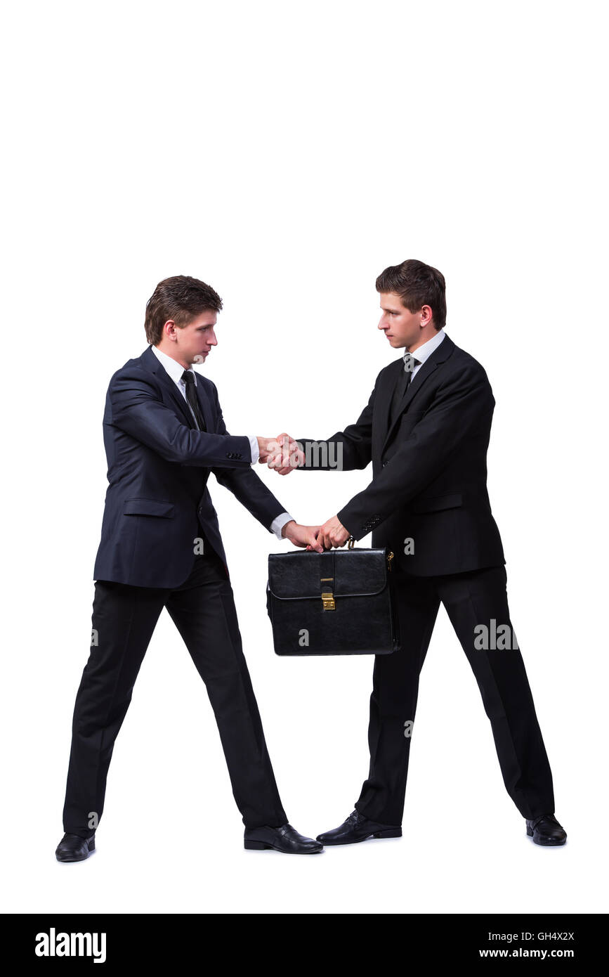 Two twin brothers handshaking isolated on white Stock Photo - Alamy
