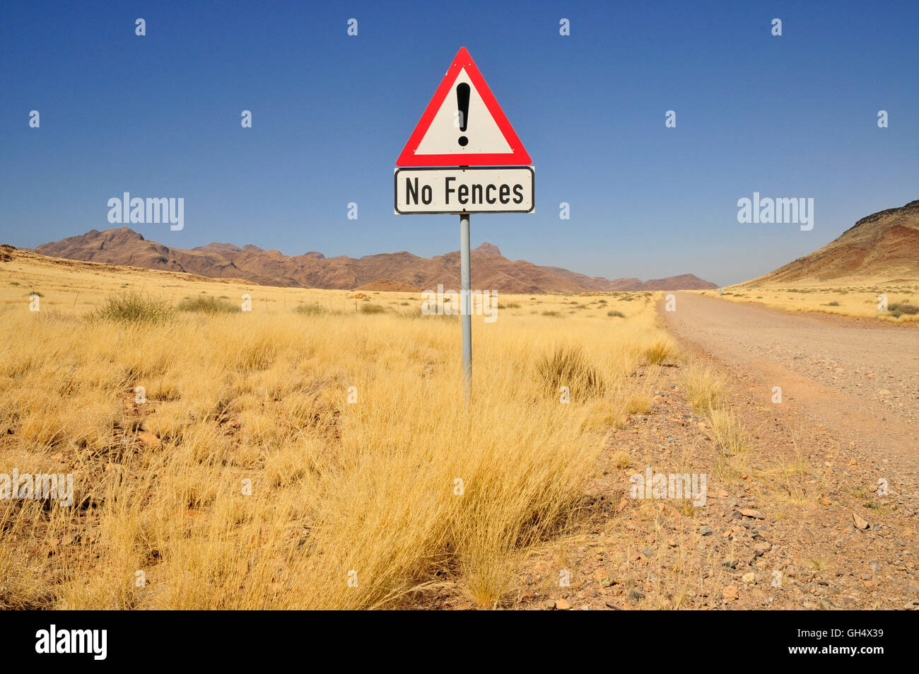 geography / travel, Namibia, sign "no fences", neither fence, at ...