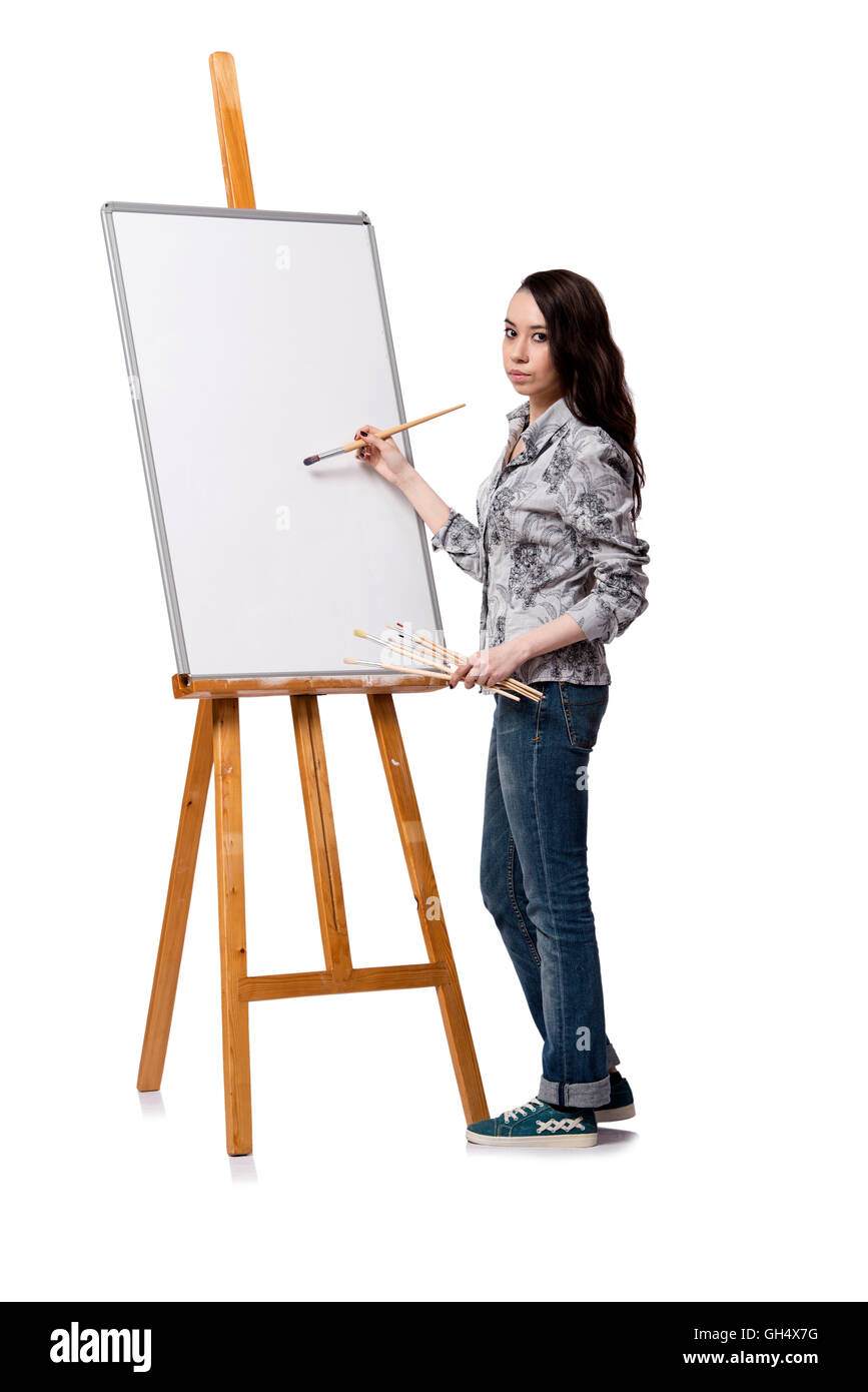 Female artist drawing picture isolated on white background Stock Photo ...