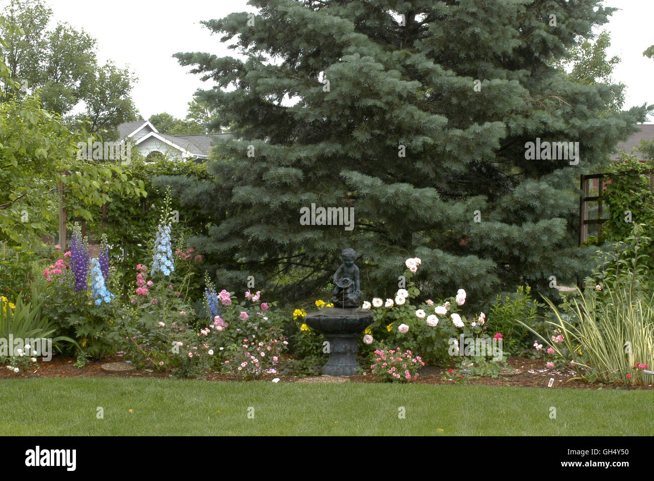 Summer Garden , Iowa, Midwest, flowers, shrubs Stock Photo - Alamy