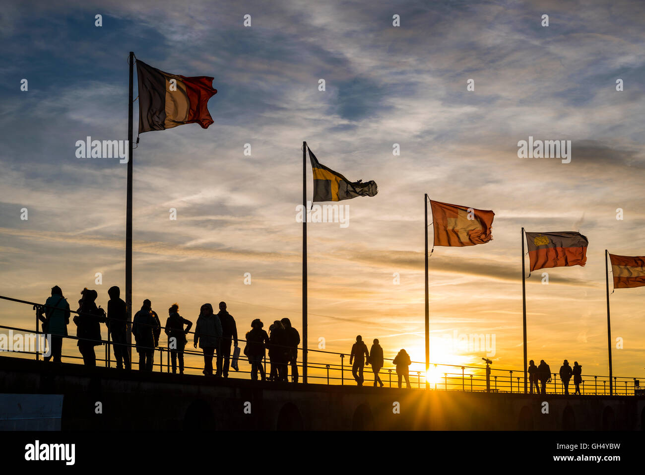 geography / travel, Germany, Bavaria, Lindau, harbour, jetty with flags ...