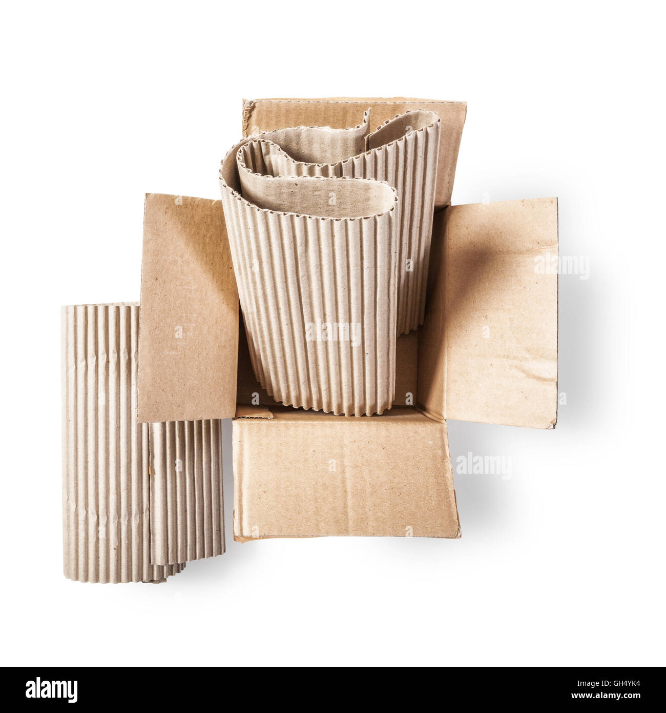 Open cardboard box and corrugated role. Packaging material. Objects ...