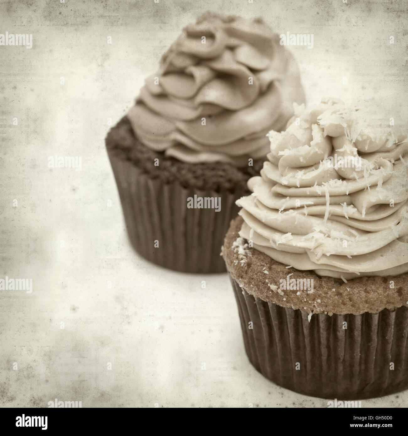 textured old paper background with cupcake with swirled icing Stock ...