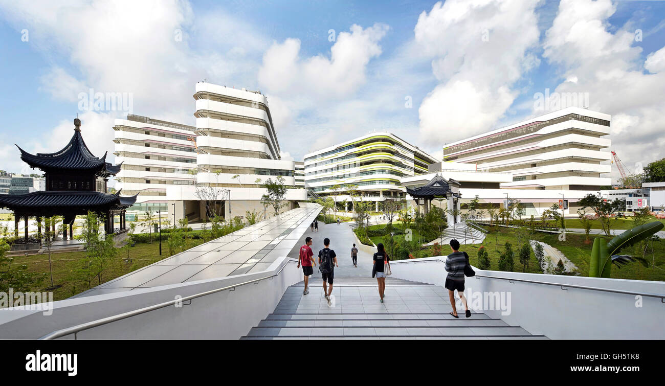 Landscaped campus approach with walkways and buildings beyond ...