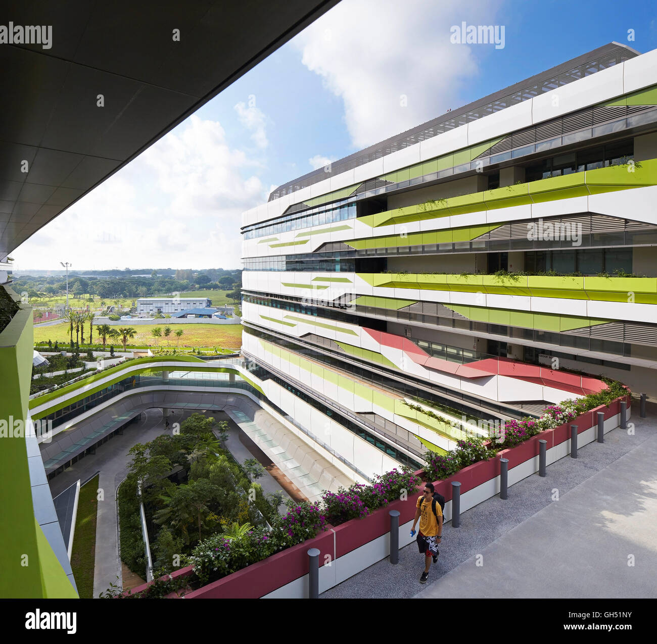 Exterior facade with walkway balconies. Singapore University of ...