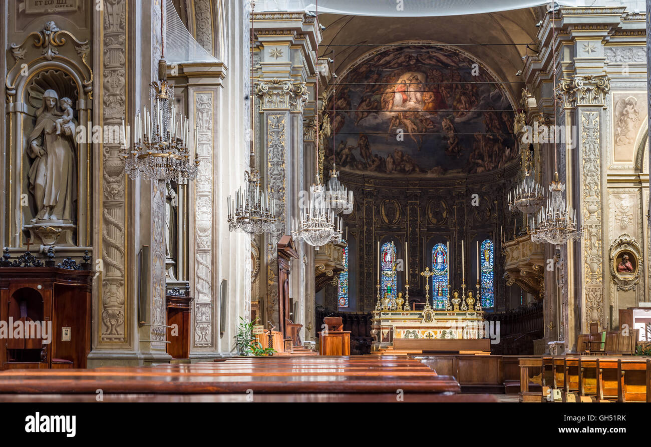 Nave of San Giorgio cathedral of Ferrara in Emilia-Romagna. Italy Stock ...