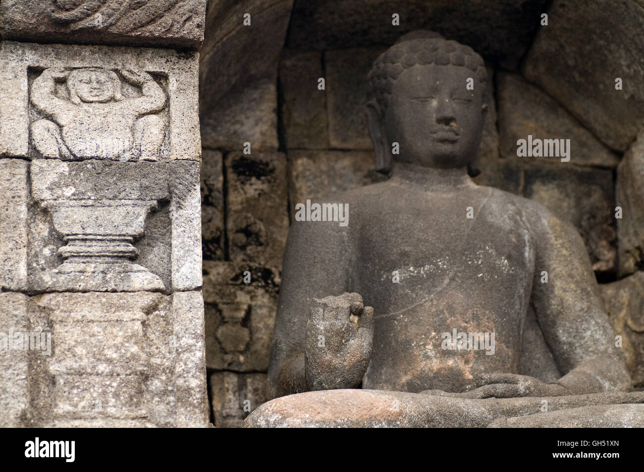 Buddha statue at Borobudur ruin, Java Island, Indonesia Stock Photo - Alamy
