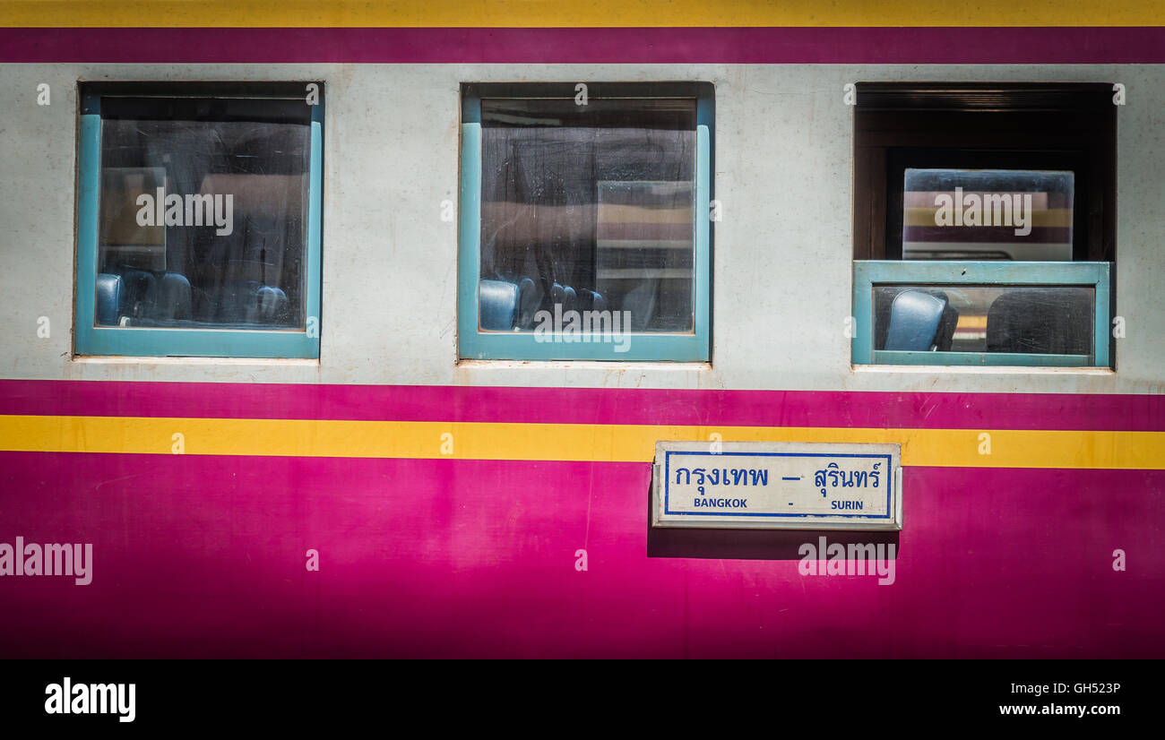 Thai Bogie train parking with destination sign Stock Photo - Alamy