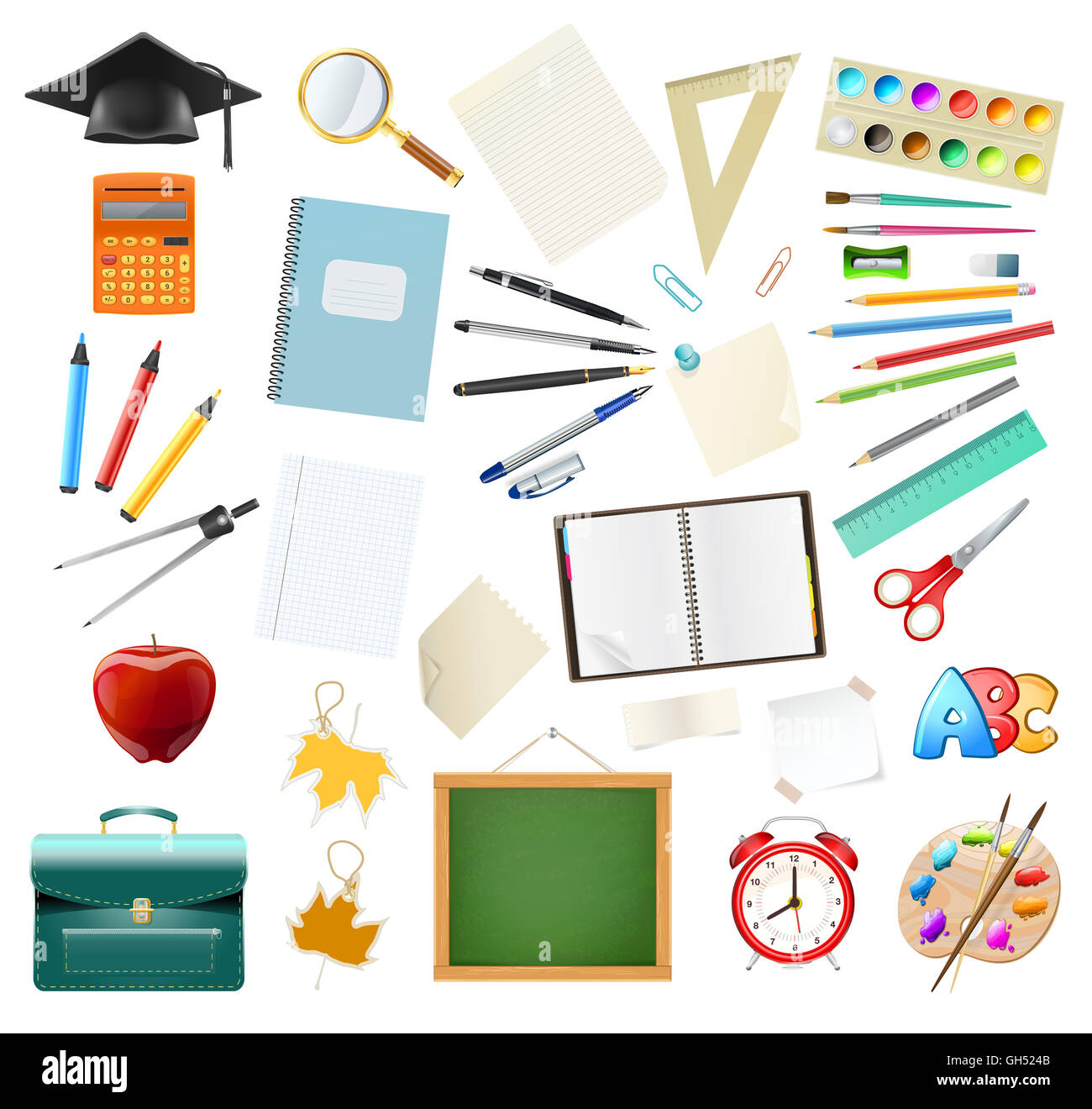 Set of school supplies isolated on white. Education workplace ...