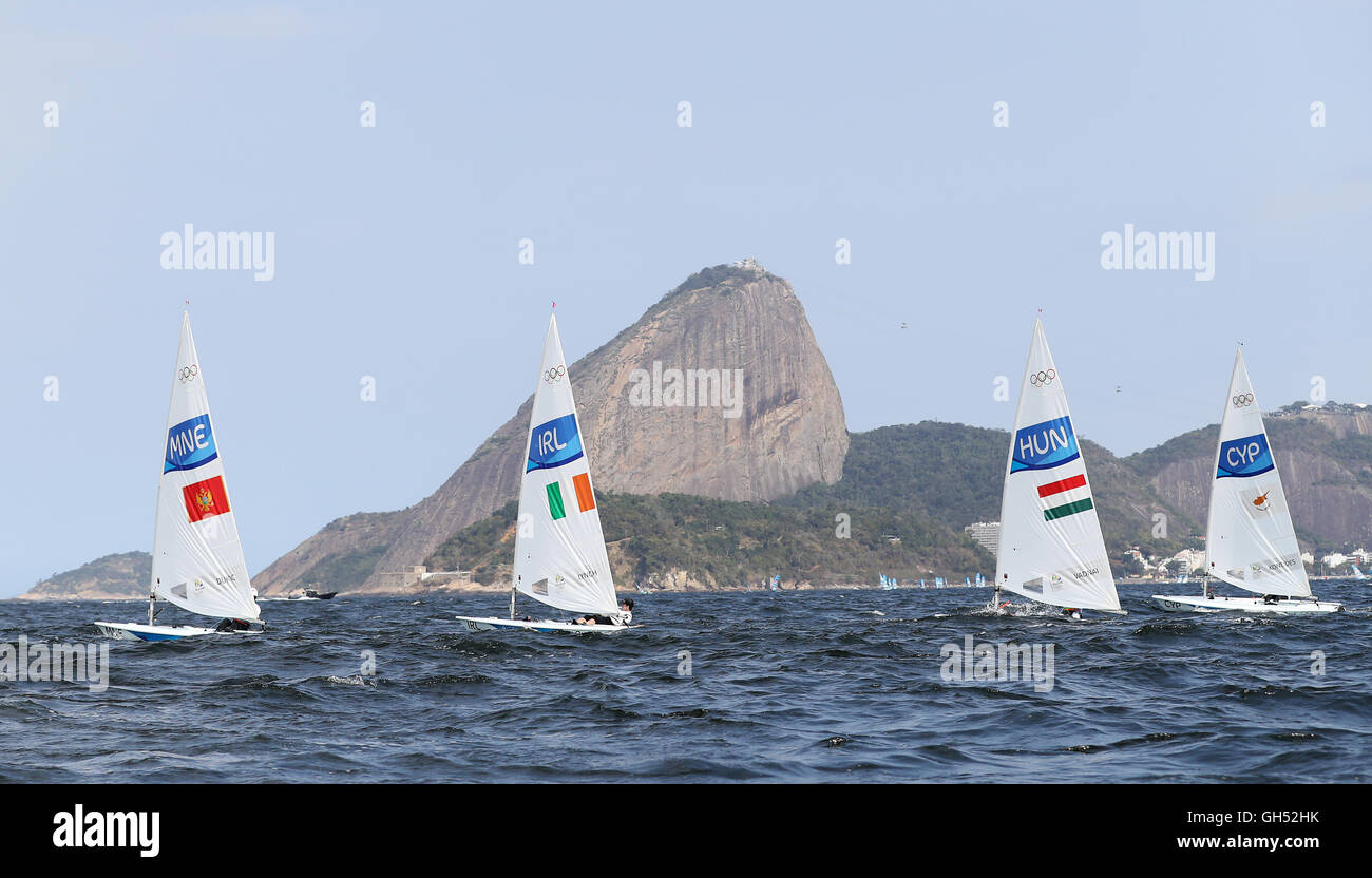Ireland's Finn Lynch (centre) in action during the Men's Laser Race 01 ...