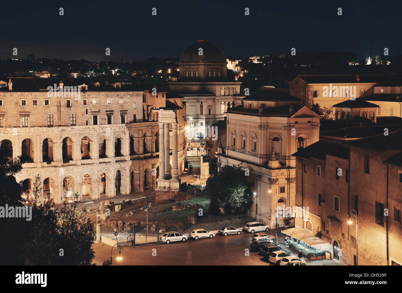 Rome rooftop view with street and ancient architecture in Italy at ...
