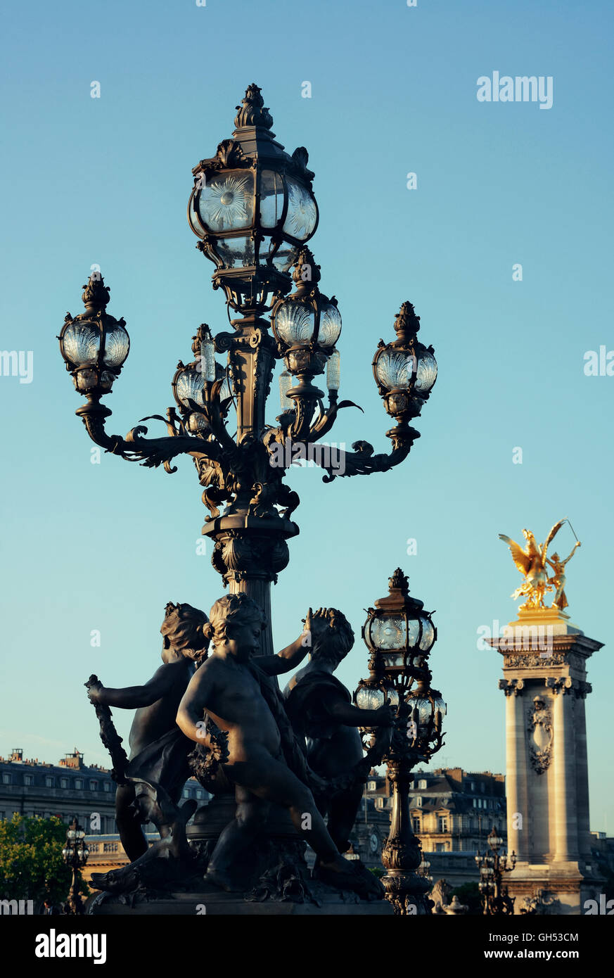 Vintage lamp post on Alexandre III bridge in Paris, France Stock Photo ...