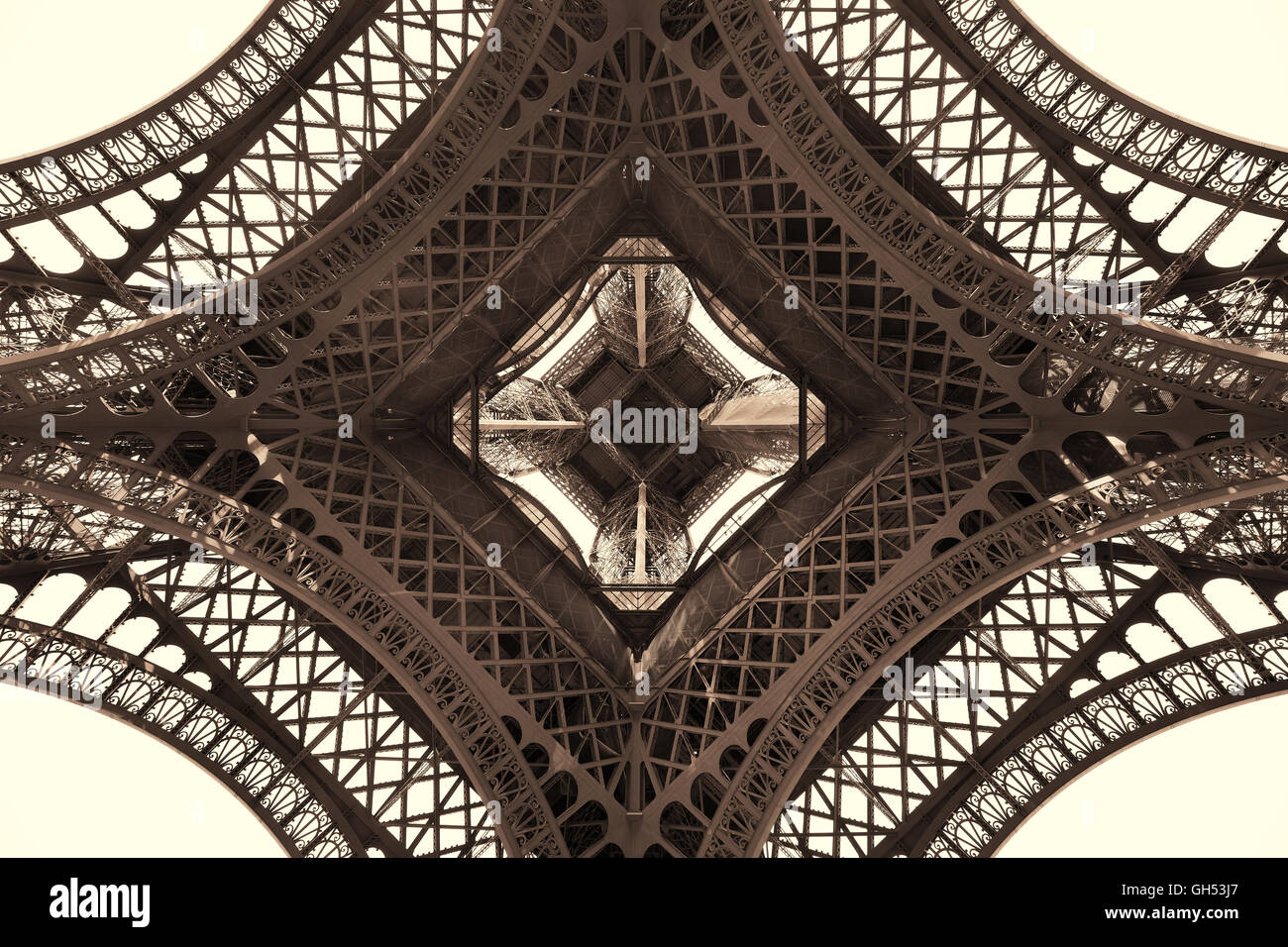 View from beneath Eiffel Tower with beautiful patterns Stock Photo - Alamy
