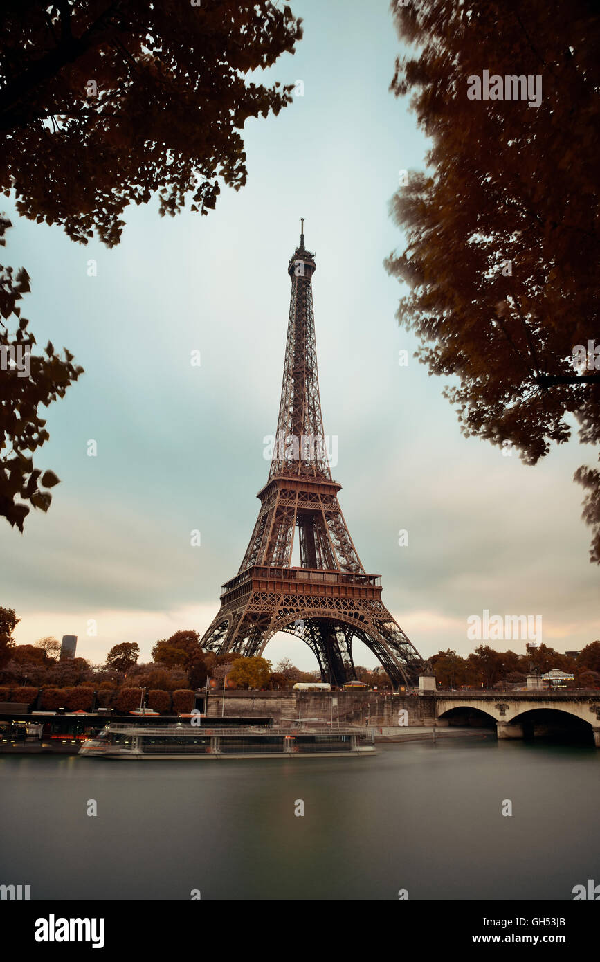 Eiffel Tower with bridge in River Seine in Paris, France Stock Photo ...