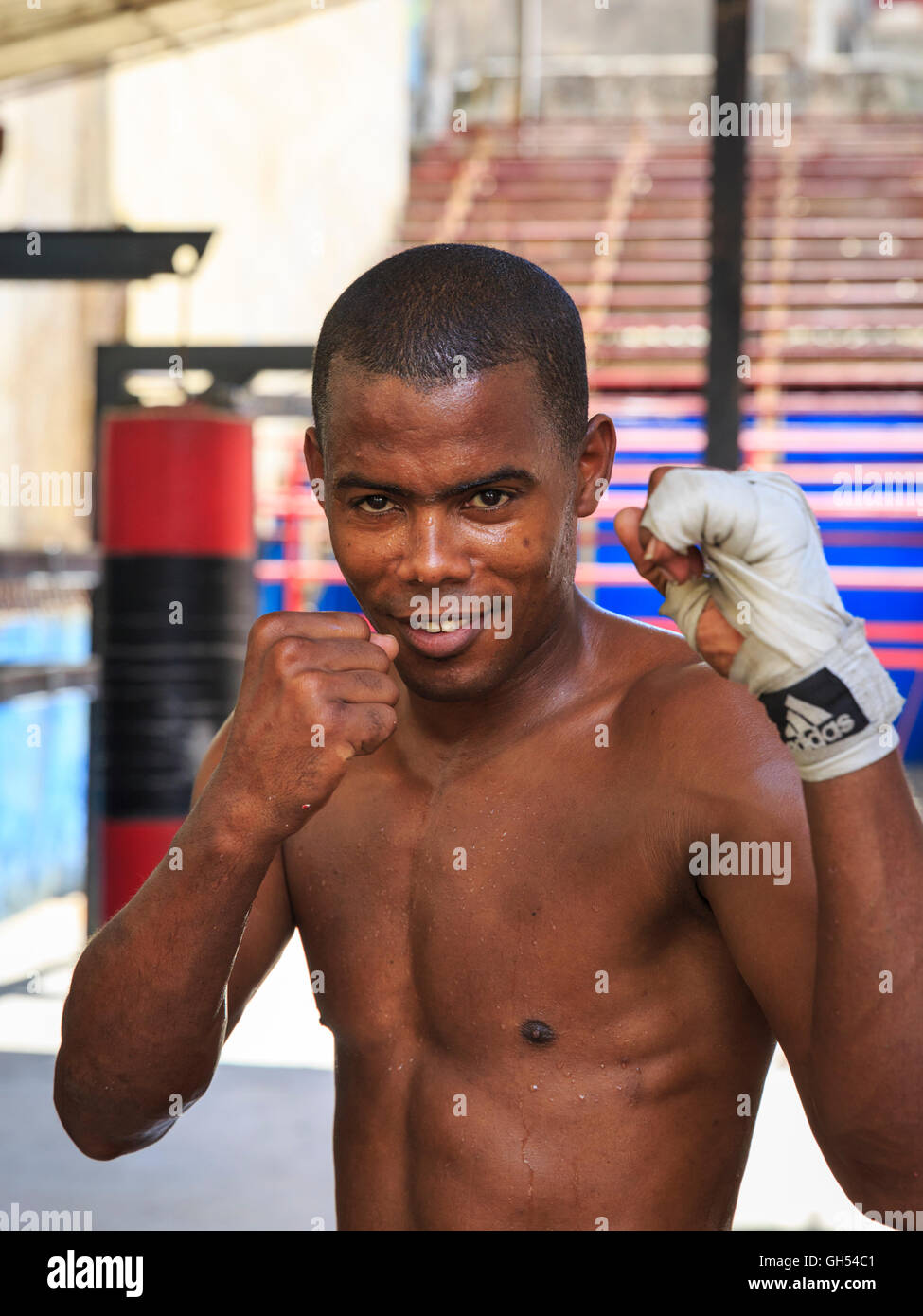 Young boxer training at the famous Gimnasio de Boxeo Rafael Trejo ...