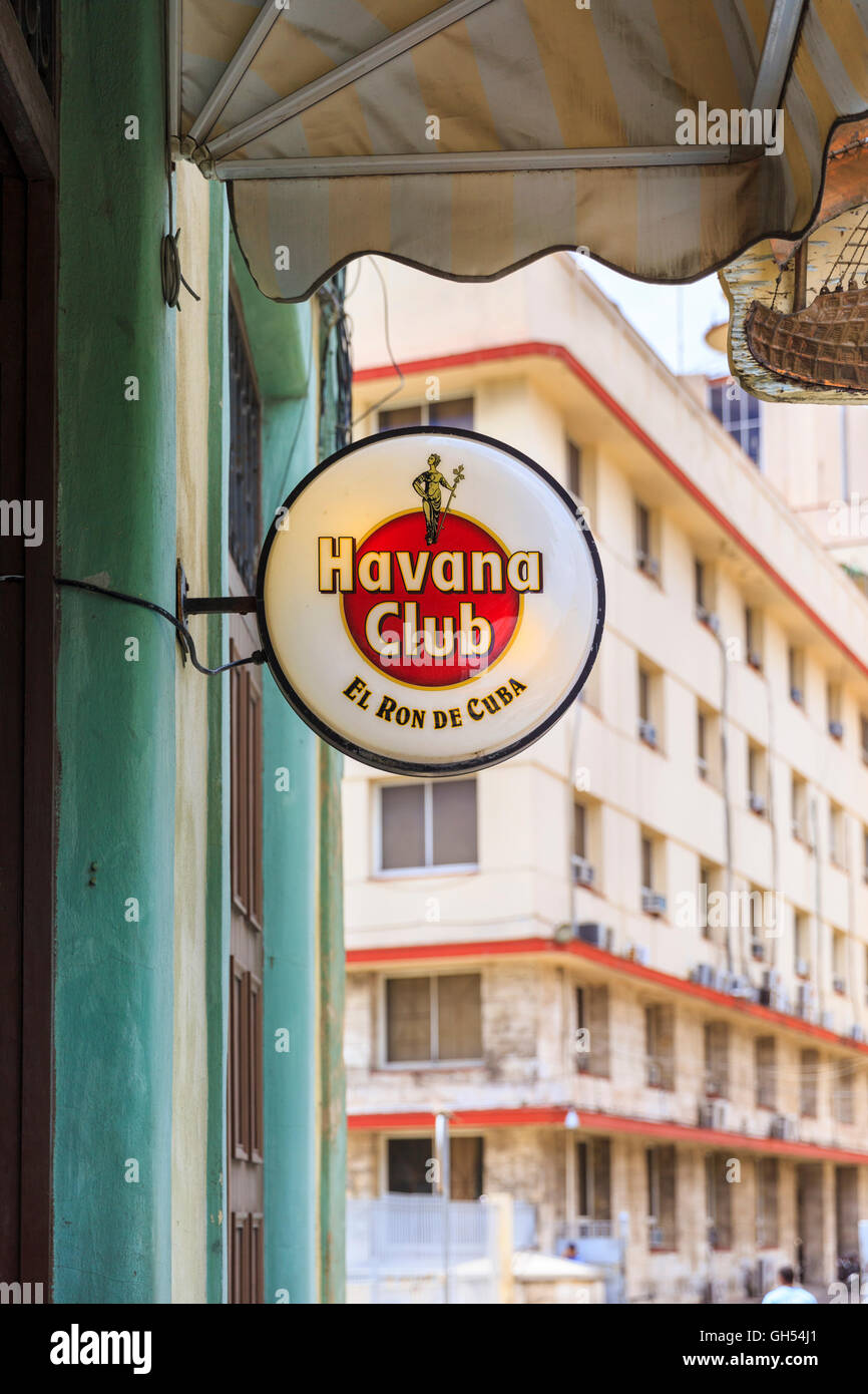 Havana Club bar sign advertising the famous Cuban brand in old Havana ...