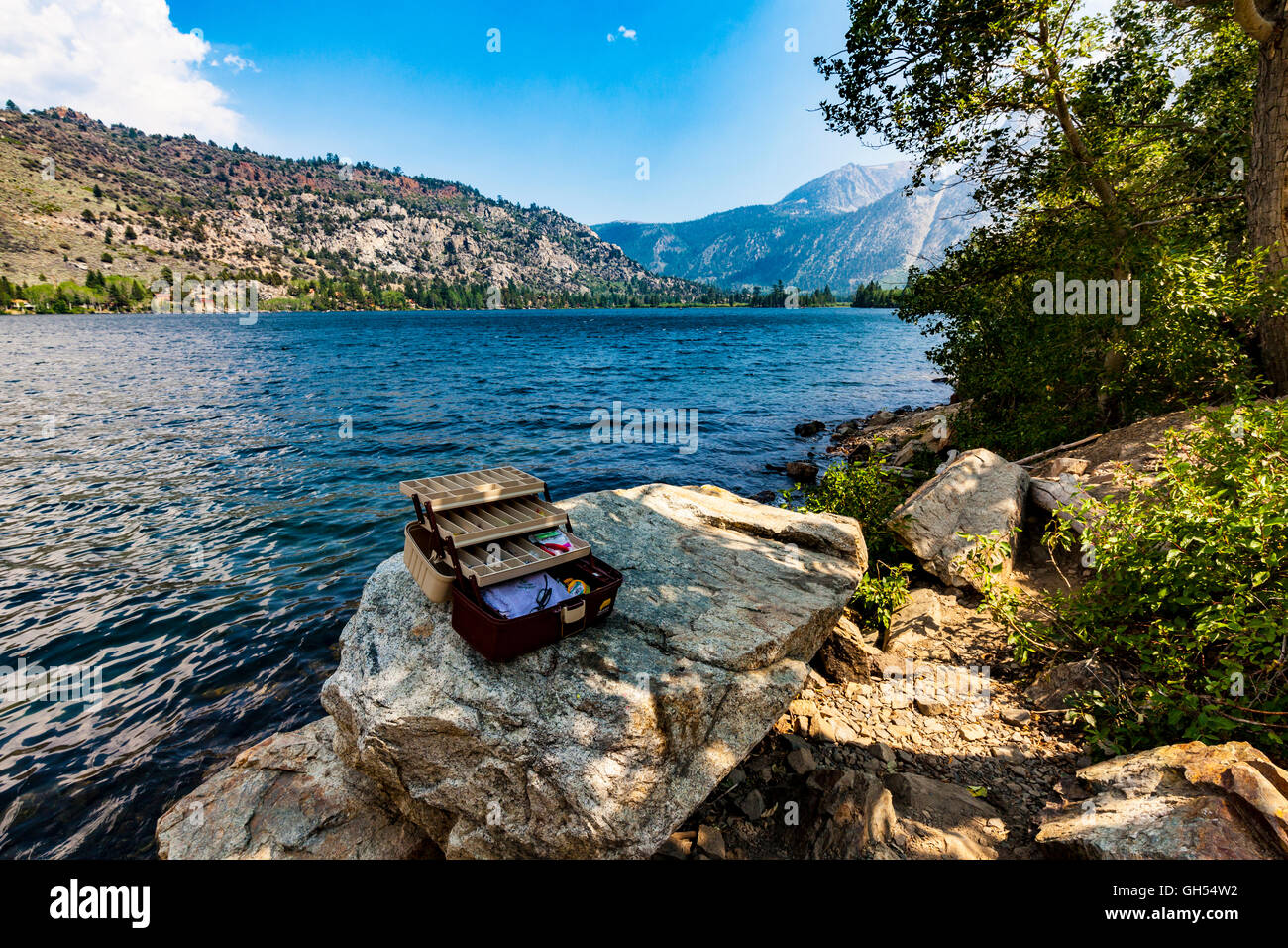 A fisherman's tackle box at Silver Lake in the June Lake loop in ...