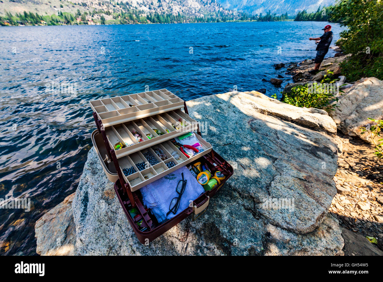 A fisherman's tackle box at Silver Lake in the June Lake loop in ...