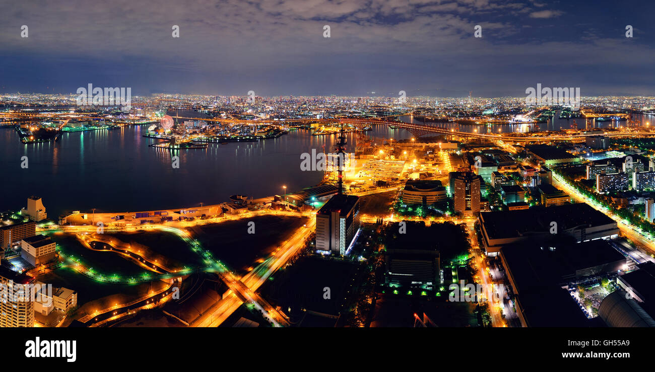 Osaka urban city sea port at night rooftop view. Japan Stock Photo - Alamy