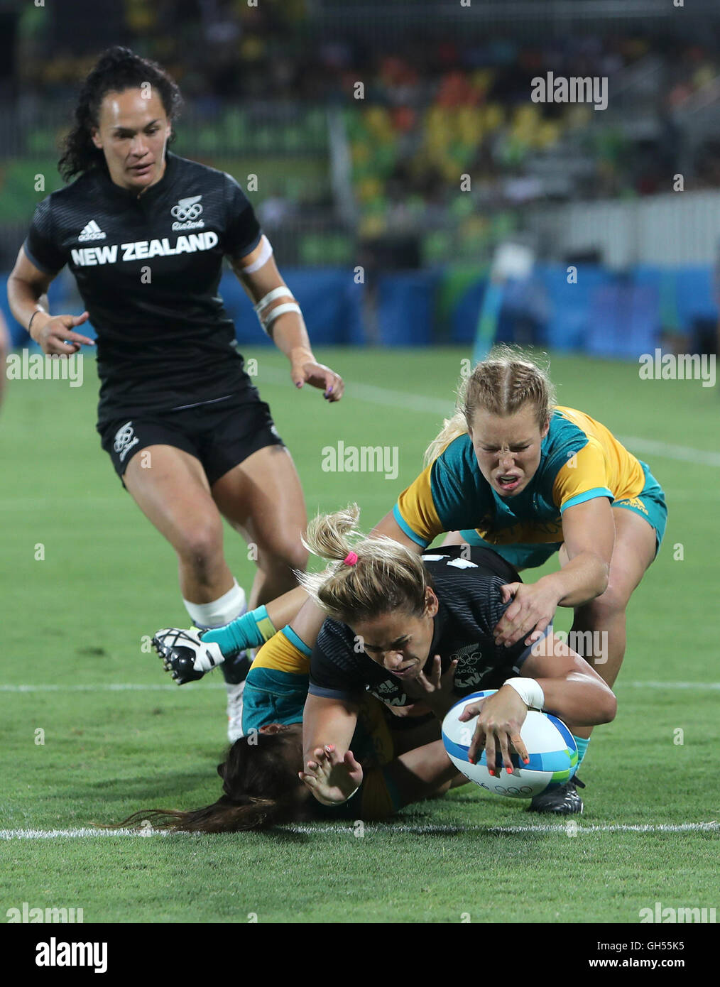 during the Rugby sevens gold medal match at the Deodoro Stadium on the ...