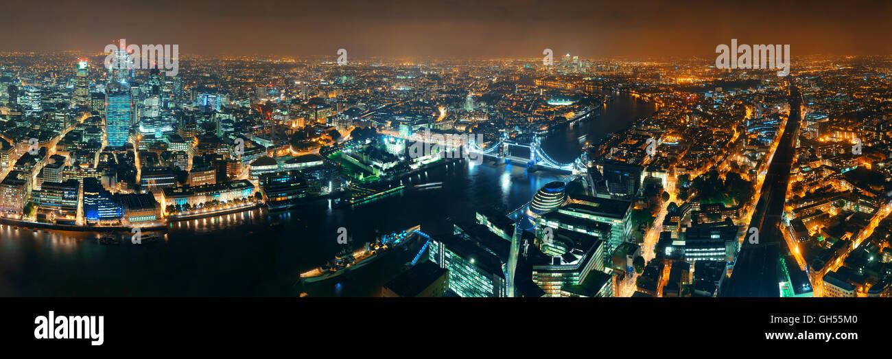 London aerial view panorama at night with urban architectures and tower ...