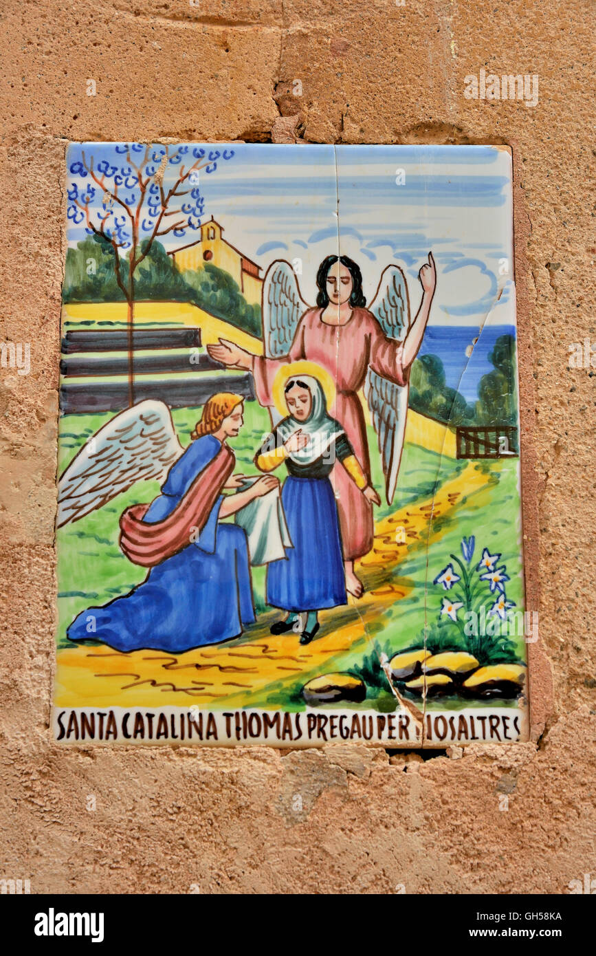 geography / travel, Spain, wall tile with a picture of the local saints ...
