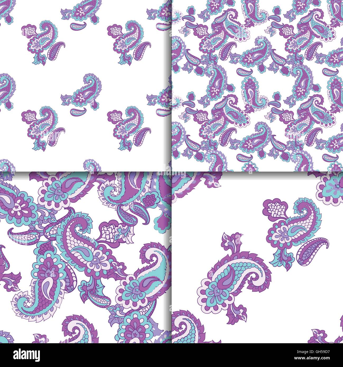Vector illustration of seamless paisley pattern set Stock Vector Image ...