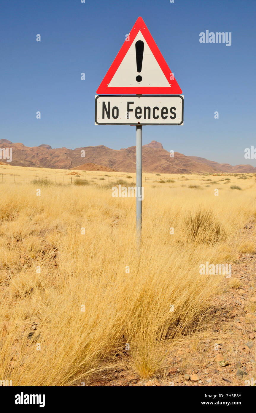geography / travel, Namibia, sign "no fences", neither fence, at ...