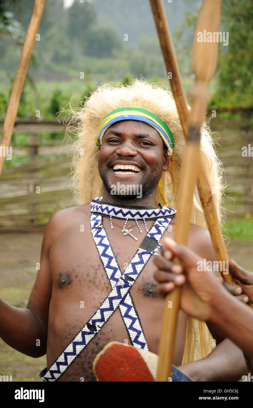 geography / travel, Rwanda, traditional dancer at a folklore event in a ...
