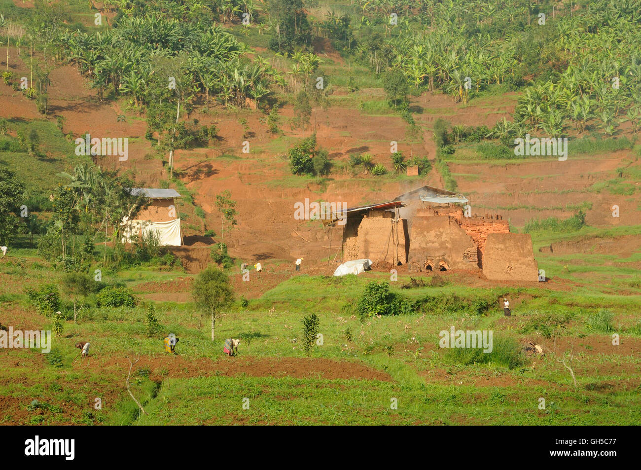 geography / travel, Rwanda, brick factory near of the town Mnze ...