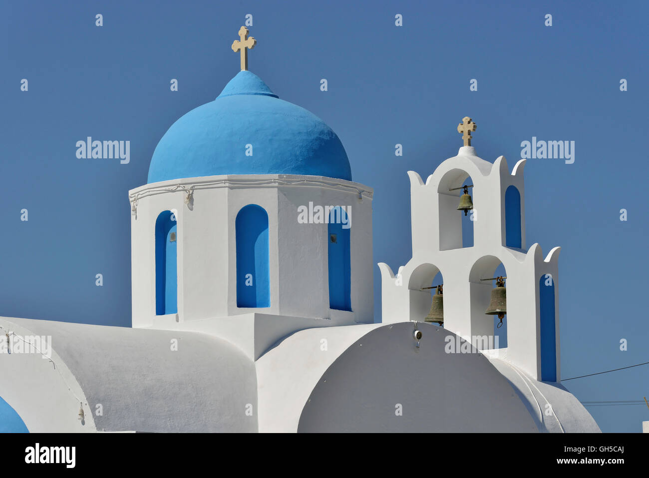 geography / travel, Greece, light-blue cupola of a church, near ...
